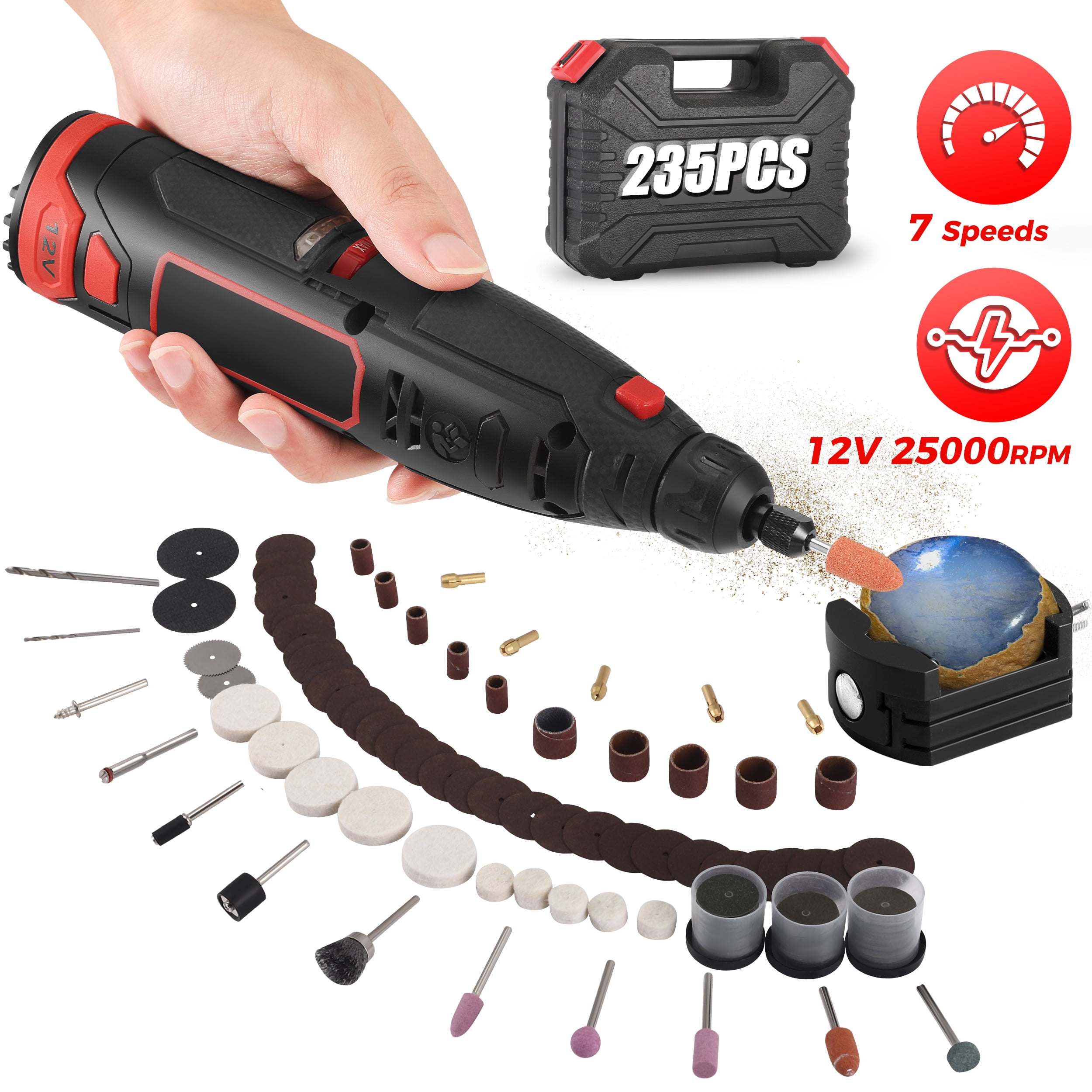 ALILYY Rotary Tool Kit,12V Cordless Rotary Tool 7-Speed Mini Rotary Tool 5000-25000RPM Power ...