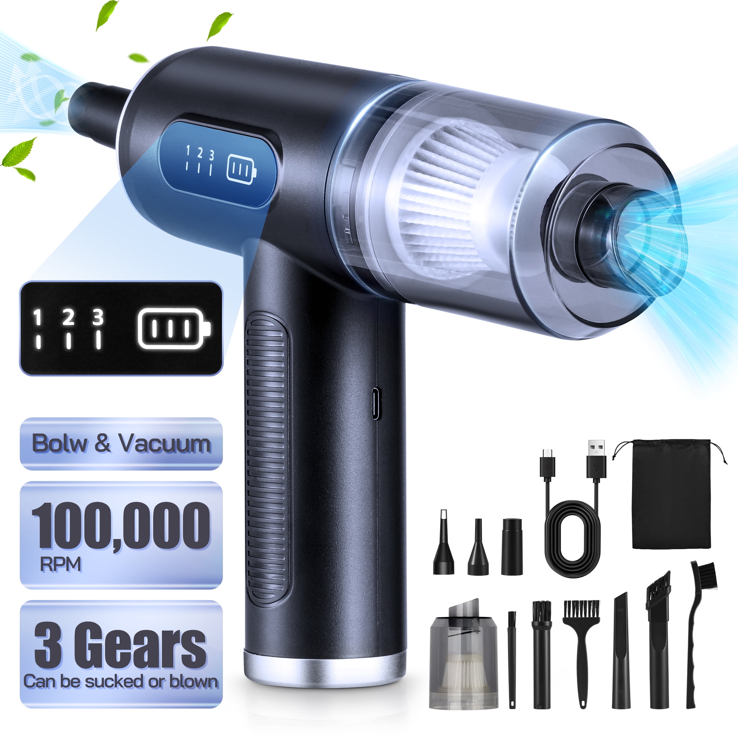 ALILYY Compressed Air Duster-3 Gear Adjustable 100000RPM Electric Air ...