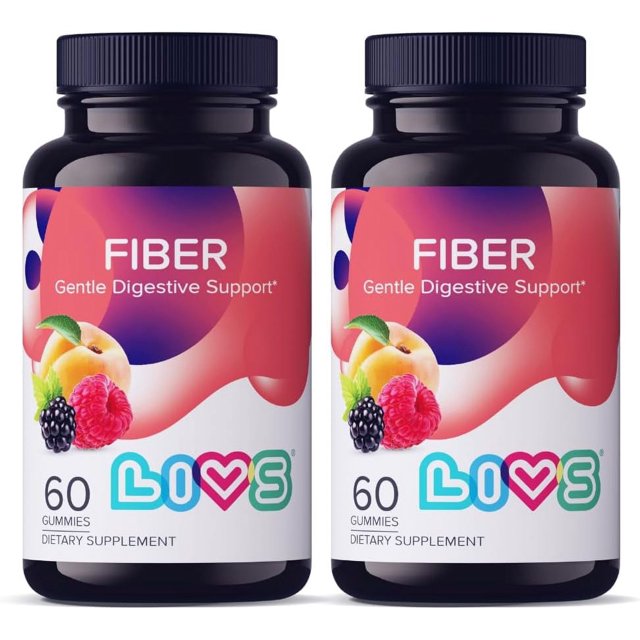 LIVS Fiber Gummy. Digestive Prebiotic Supplement. 60 Raspberry, Peach & Blackberry Gummies (2 ...
