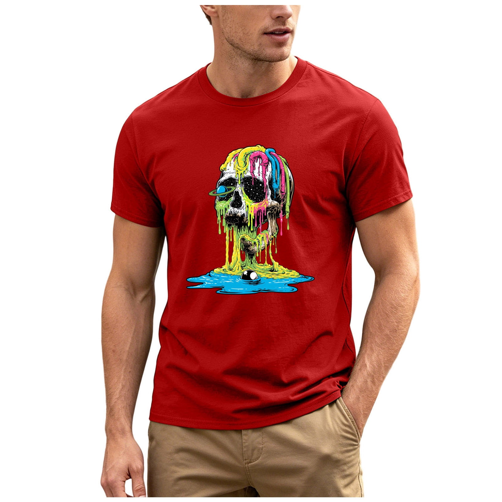 LIWENLI Halloween Shirts for Men Melting Skull Art Graphic T-Shirts ...