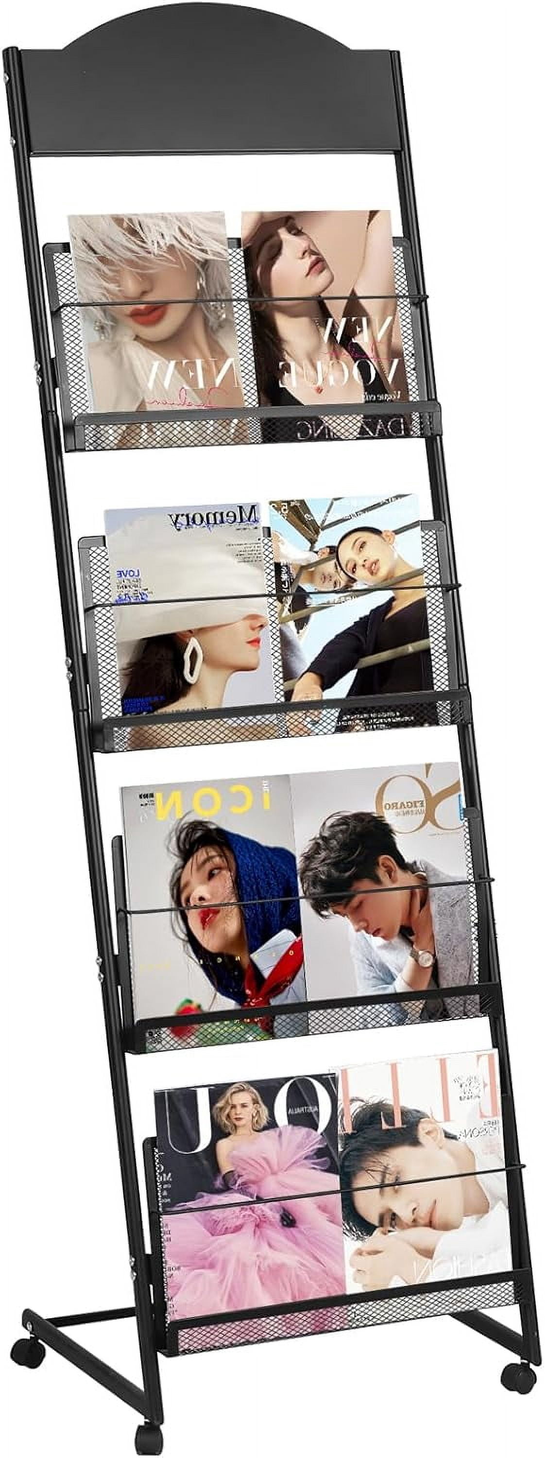 LIWSHWZ Floor-Standing Magazine Rack 4-Layer with Wheels,Brochure ...