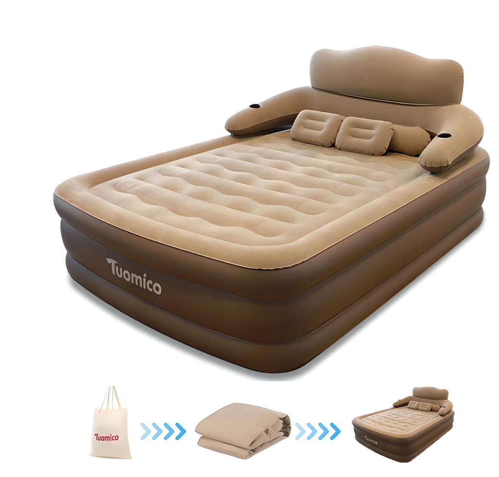 LIXI 18.9in Queen Air Mattress with Headboard &Pump , Inflatable ...