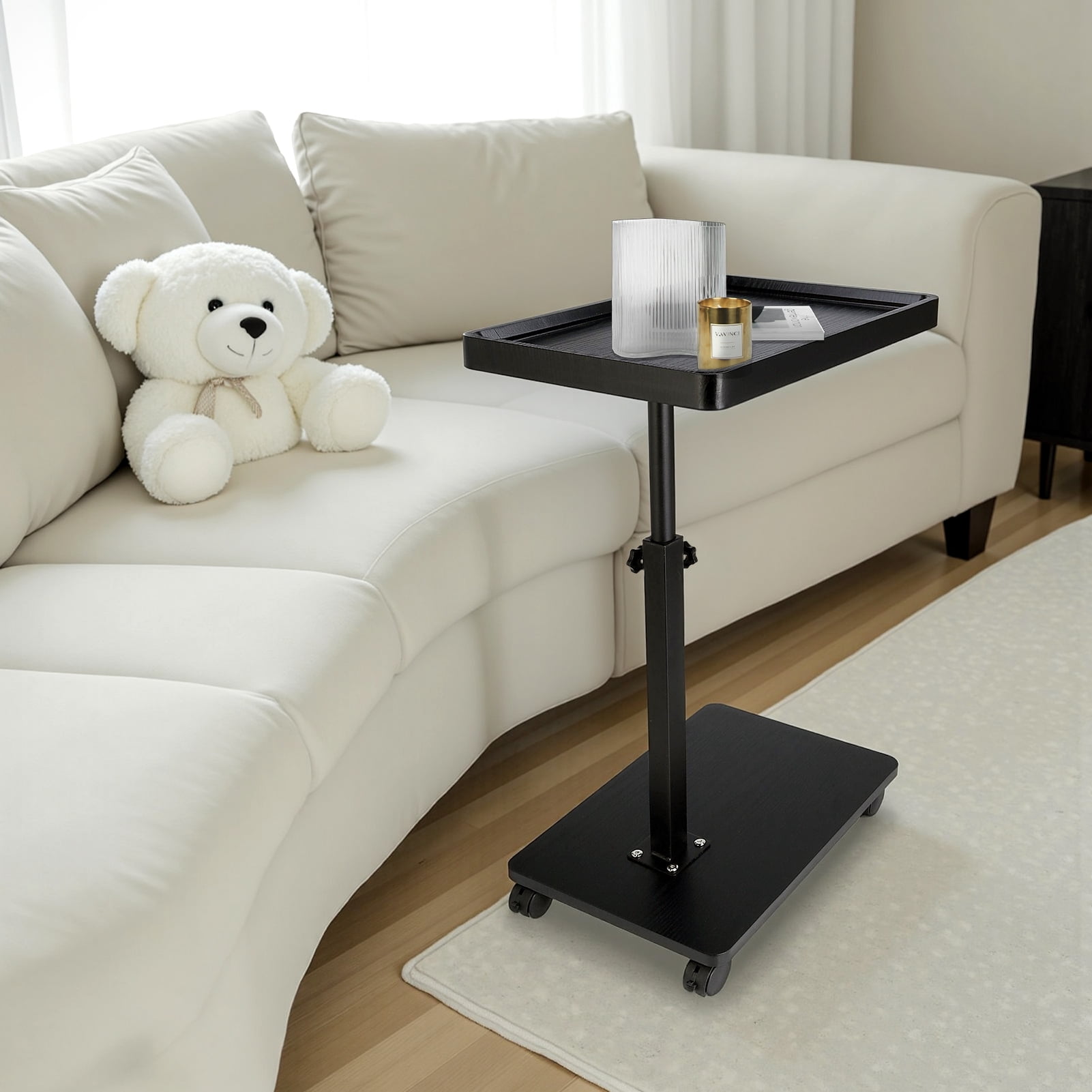 LIXI Height-Adjustable Side Table - Premium MDF Top & Steel Frame with 360° Swivel Casters for ...