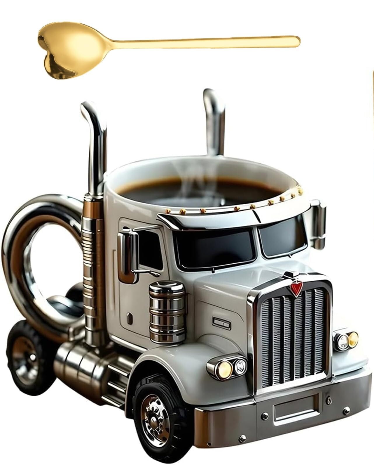 LIXIAO Handcrafted Truck Coffee Mug with Love Heart Spoon, Semi-Truck Coffee Mugs for Truck ...