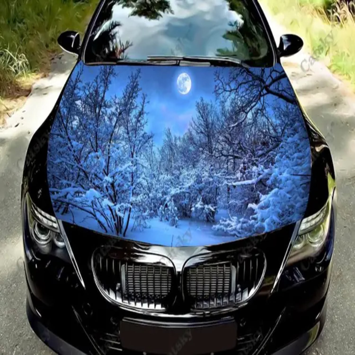 LIXILANG Winter Snowy Forest at Night Car Hood Vinyl Sticker Wrap ...