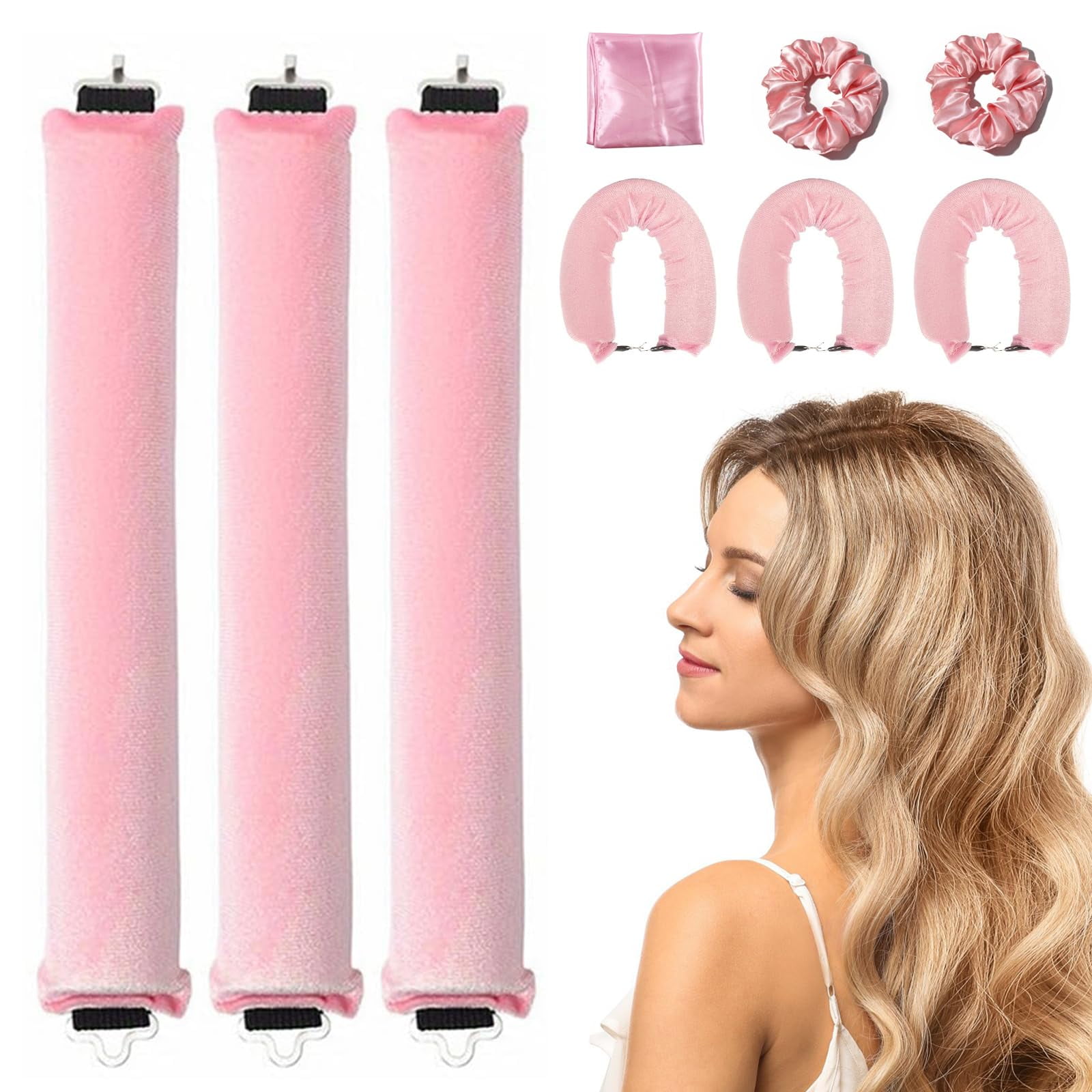 LIXINS 3-Pack Heatless Curlers Jumbo Flexi Rods for Long Medium Hair - Overnight Heatless ...