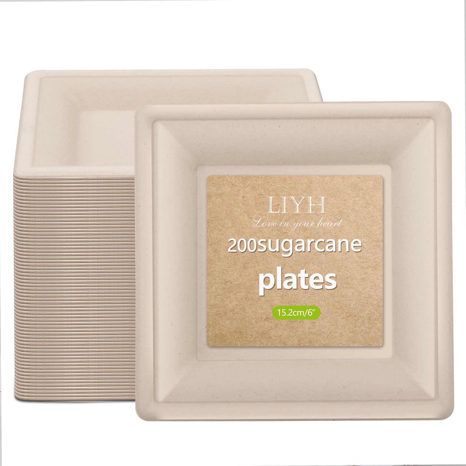 LIYH 200 PackITSC 6 Inch Compostable Sugarcane Square Small Paper ...