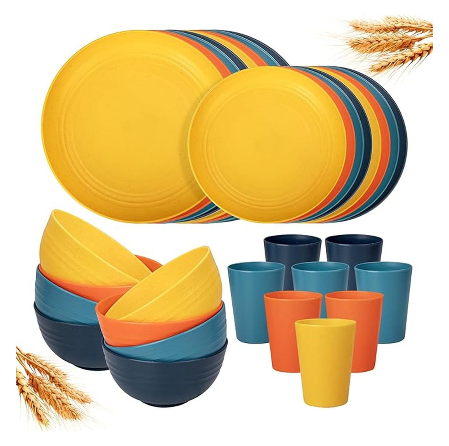 LIYH 32 Pcs Plastic Wheat Straw Dinnerware Set - Plastic Plates and ...