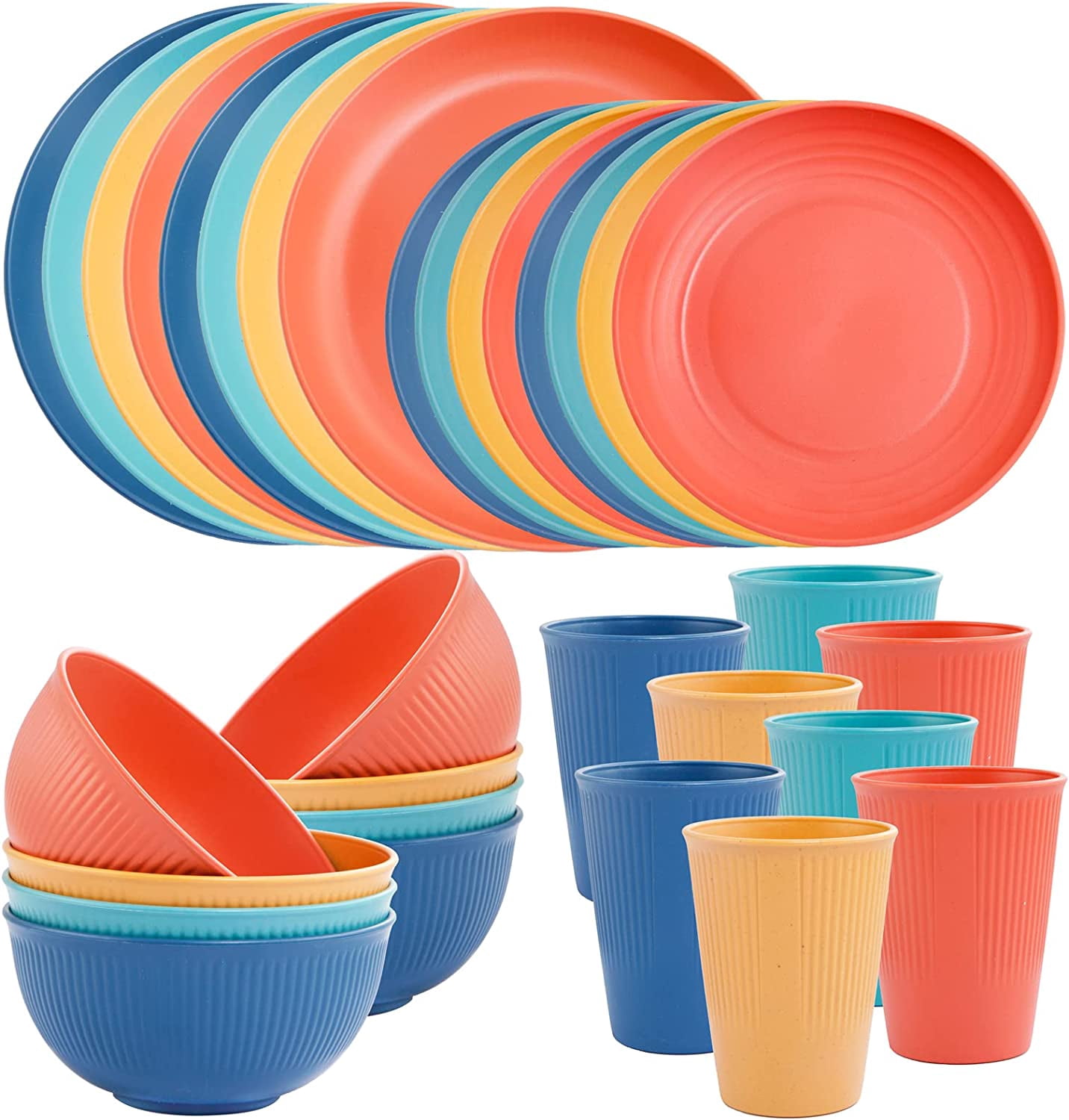 LIYH 32pcs Wheat Straw Dinnerware Set for 8, Wheat Straw Plates and ...