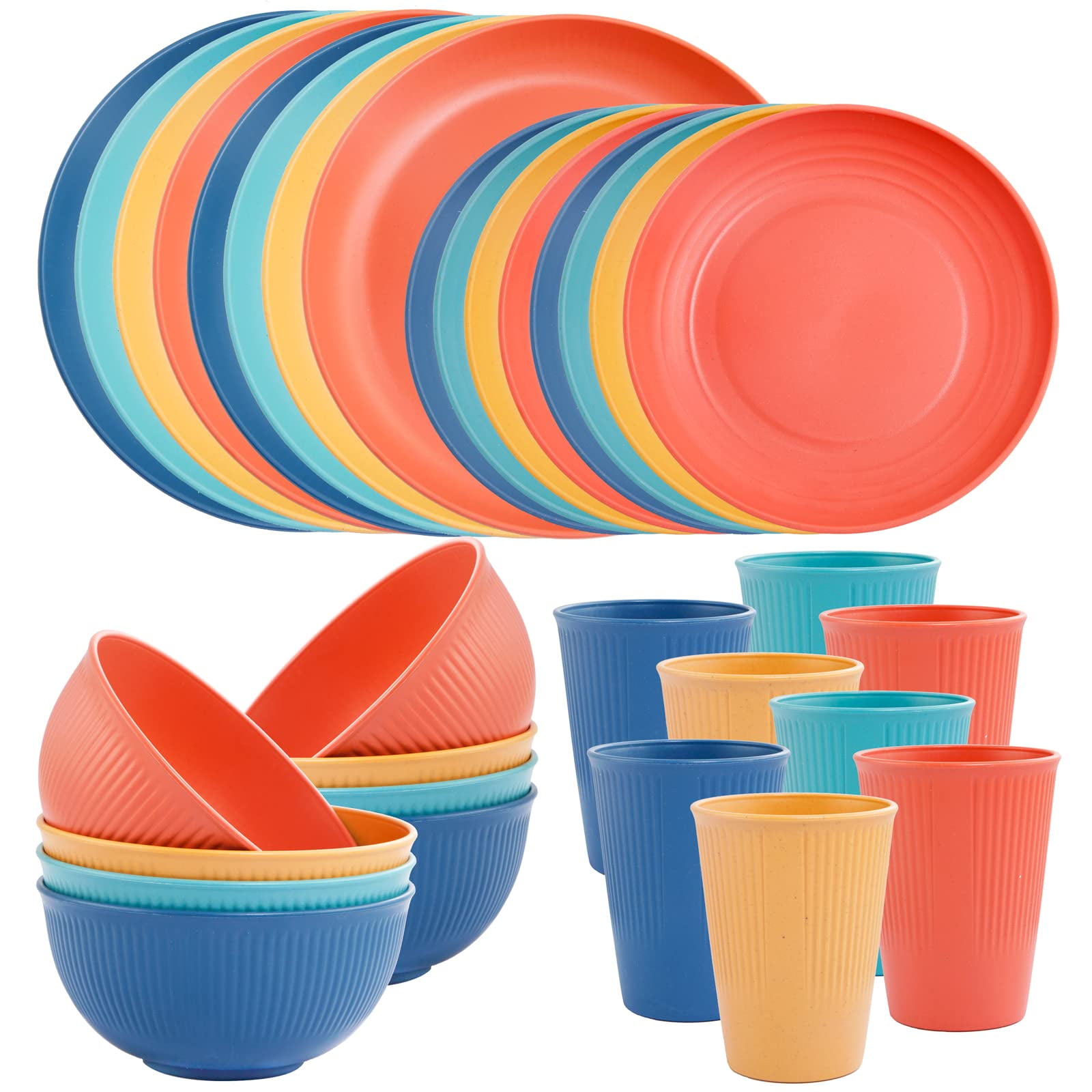 LIYH 32pcs Wheat Straw KEF16 Dinnerware Set for 8, Wheat Straw Plates ...