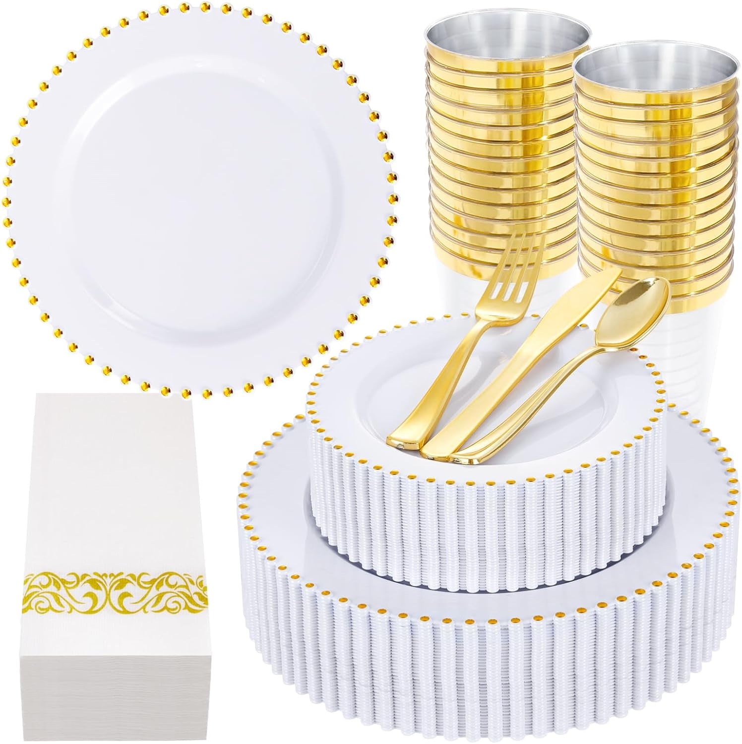 White And Gold Plastic Plates