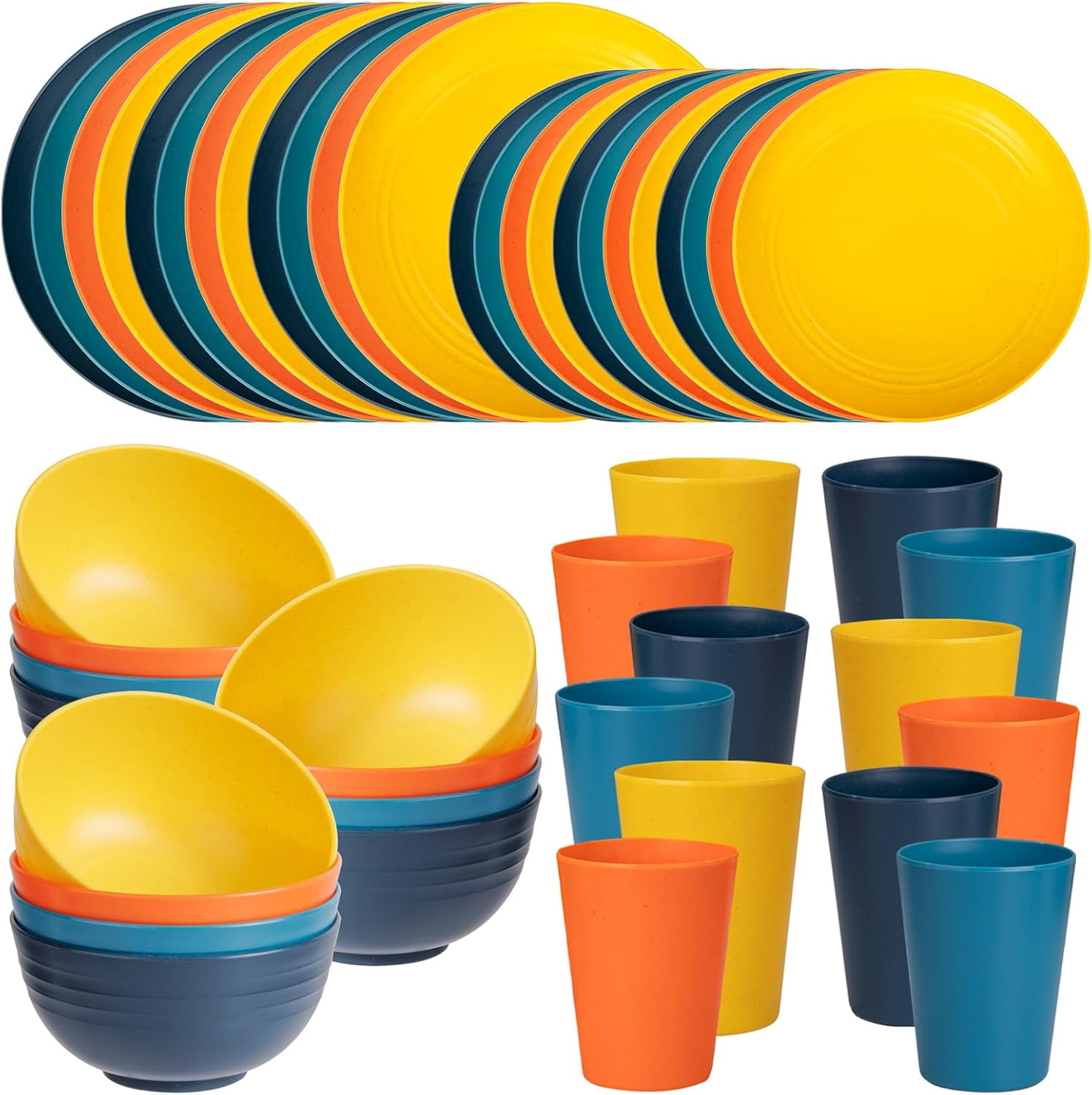 LIYH 48 Pcs Wheat Straw Dinnerware Plates and Bowls Set Dishwasher Safe ...