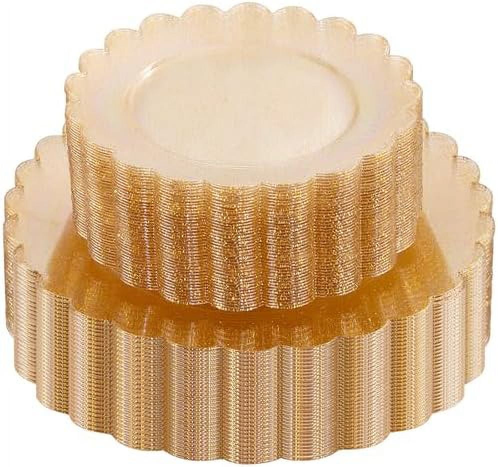 LIYH 60 Pcs Gold Glitter Plastic Scalloped Plates - Disposable ...