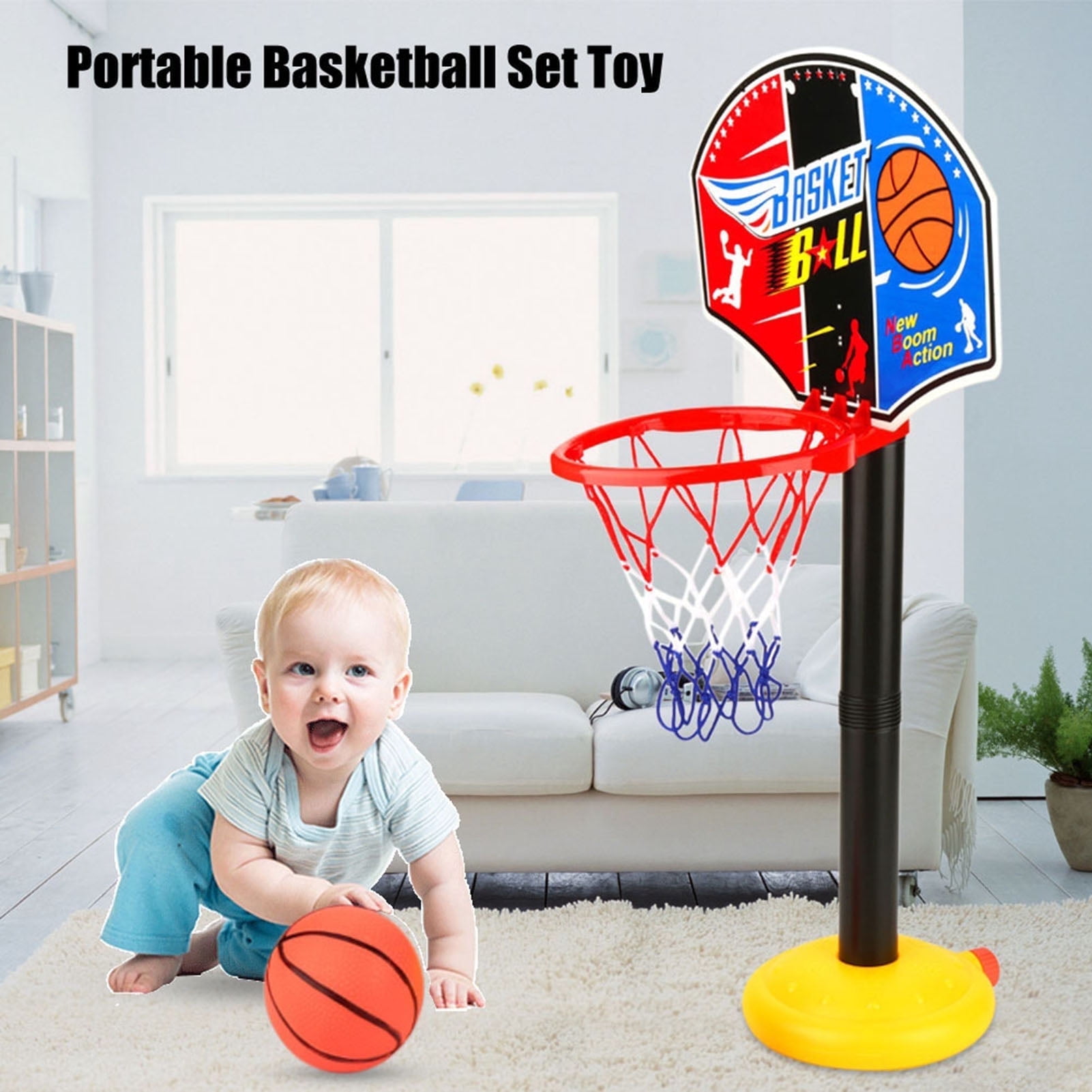 LIYJTK Adjustable Toy Sports Equipment with Basketball Hoop Inflator ...