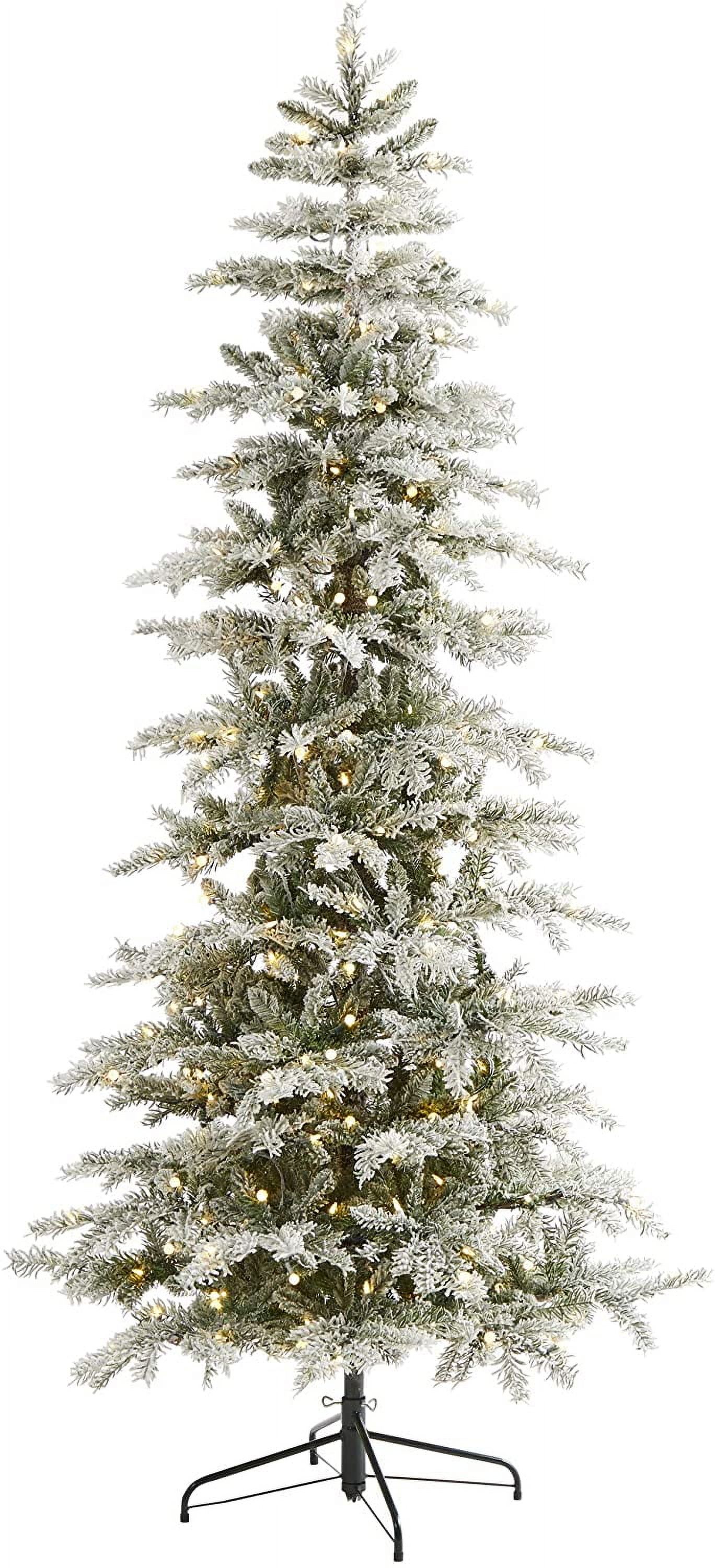 LIYU 7.5ft. Slim Flocked Nova Scotia Spruce Artificial Christmas Tree ...
