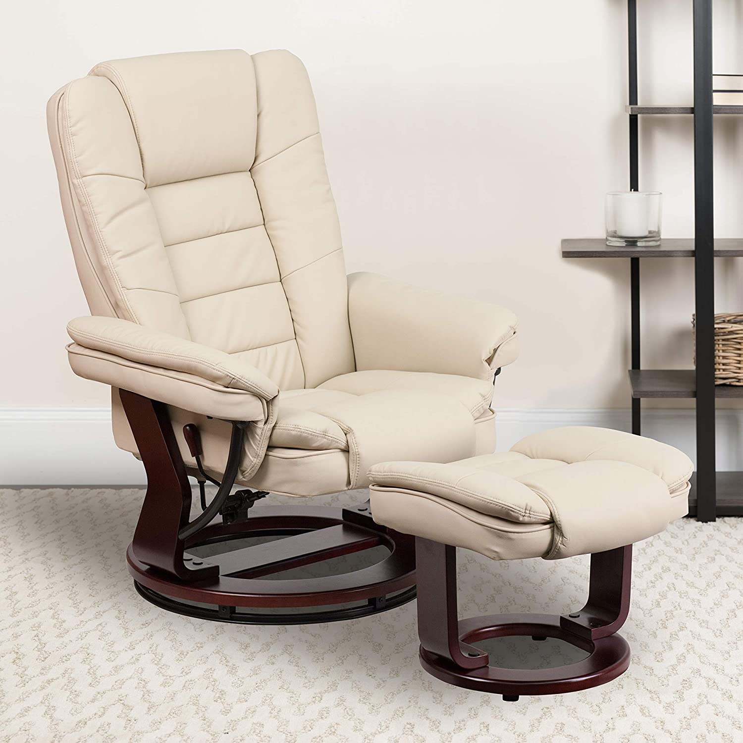 LIYU Multi-Position Stitched Recliner & Ottoman with Swivel Base in ...