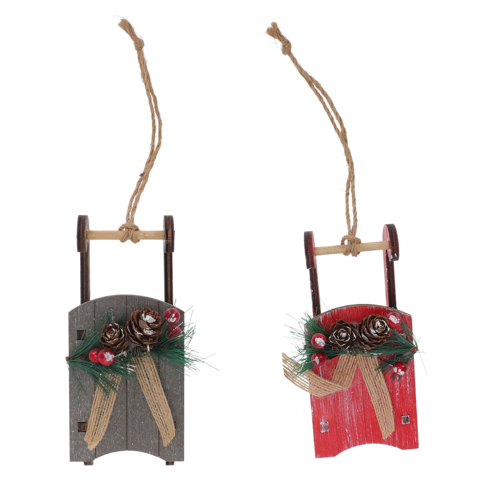 LIYUNMIAO 2 Christmas Mini Wooden Sleds Vintage Rustic Tabletop Decor ...