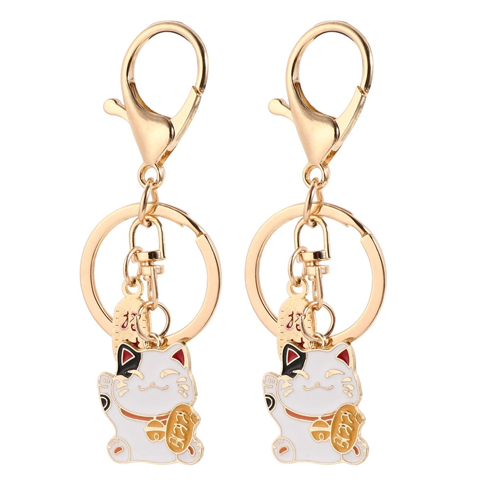 LIYUNMIAO 2 Lucky Cat Keychains Maneki Neko Japanese Cat Keyrings for ...