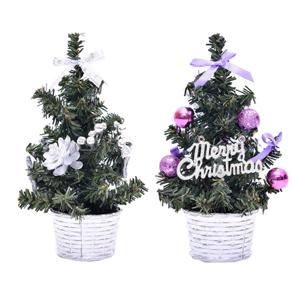 LIYUNMIAO 2 Mini Artificial Christmas Trees with Baubles - 20cm (Purple ...