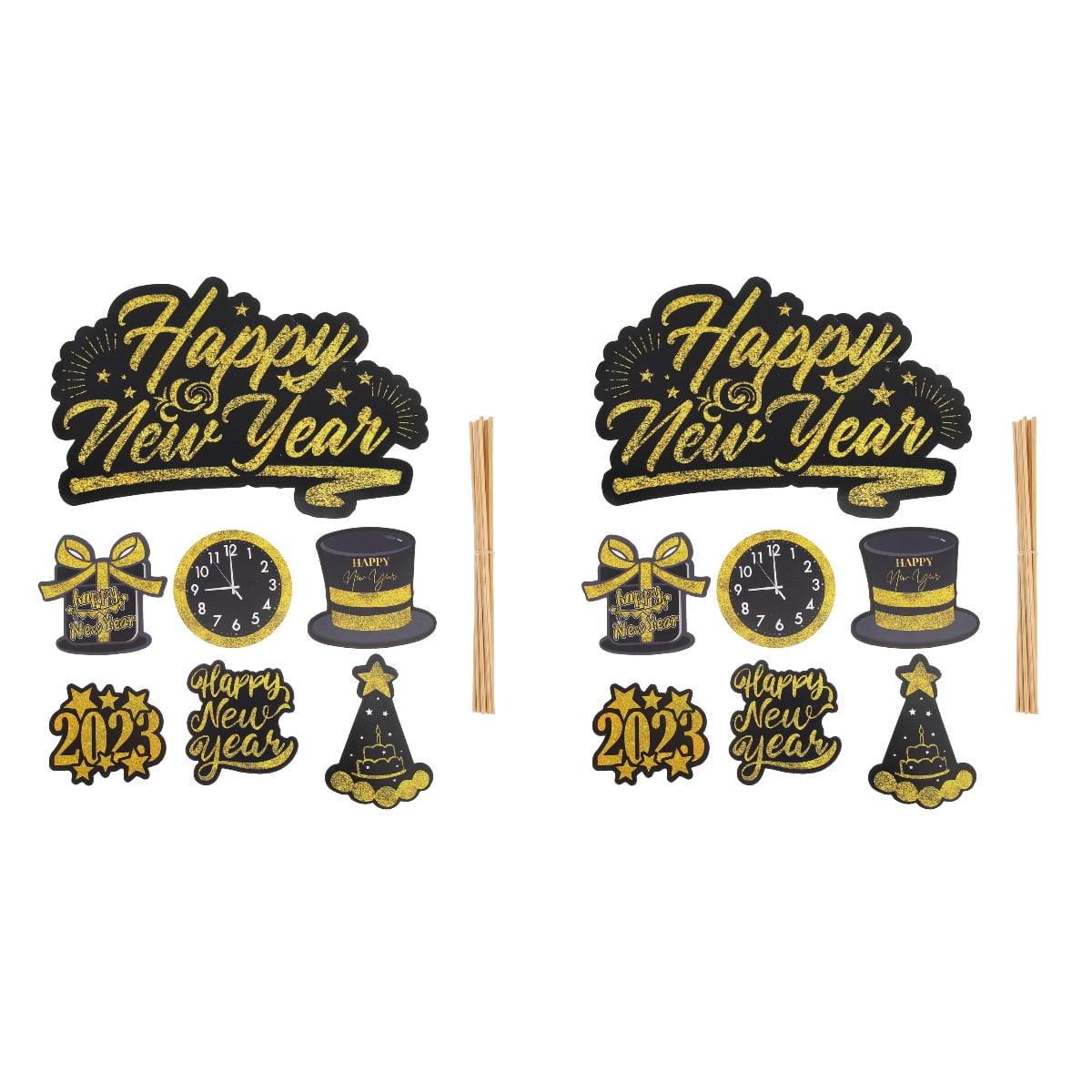 LIYUNMIAO 2 Sets of Happy New Year Cupcake Toppers Dessert Toppers ...