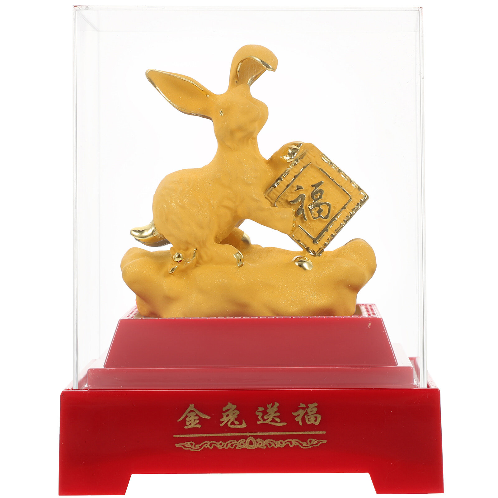 LIYUNMIAO 2023 Chinese Zodiac Rabbit Feng Shui Statue Golden Resin Home ...