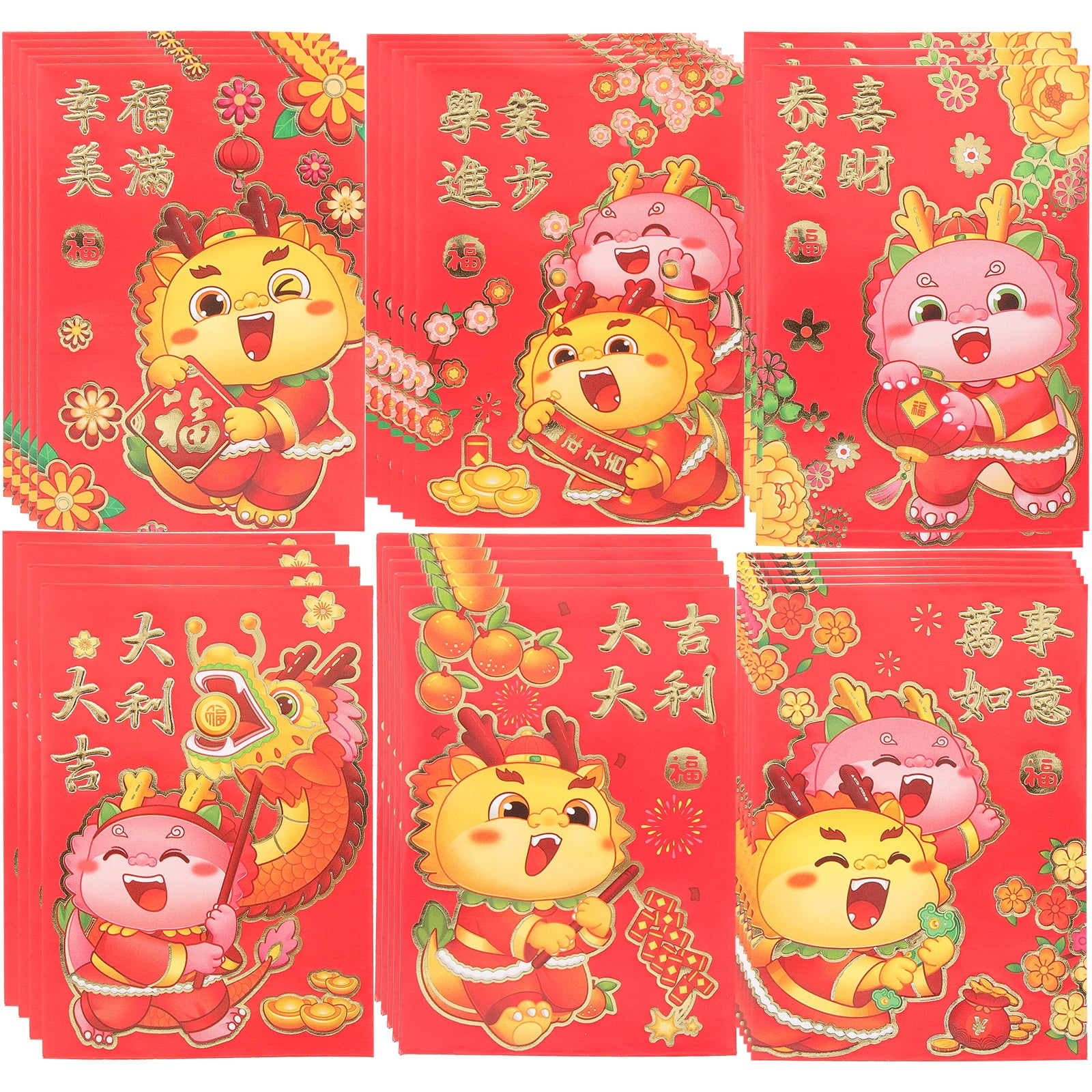 LIYUNMIAO 30 Chinese Red Envelopes 2024 Year of Dragon Lucky Money Gift ...