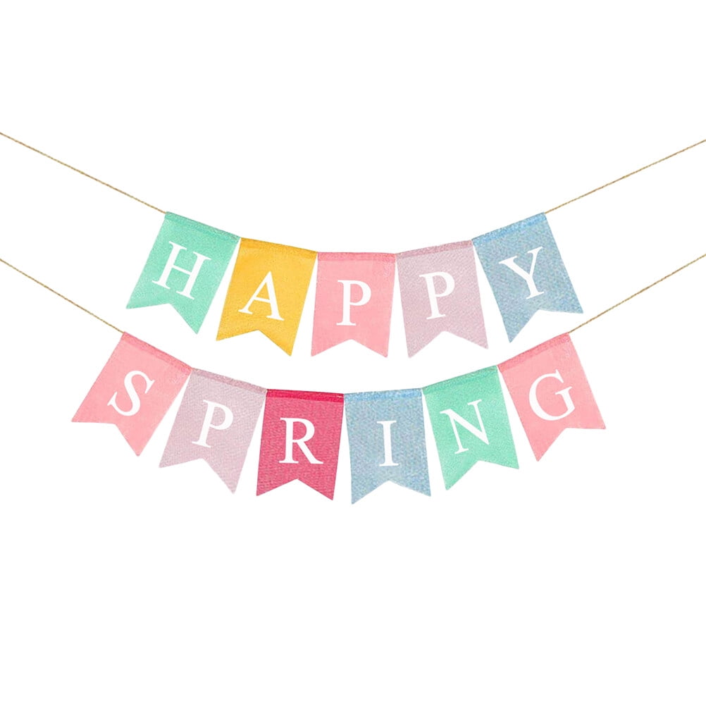 LIYUNMIAO HAPPY SPRING Letters Bunting Banner Decorative Colorful Linen ...