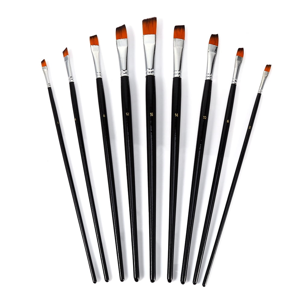 LIZEALUCKY 9 PCS Angled Paint Brushes,Nylon Oblique Flat Tipped Paint ...