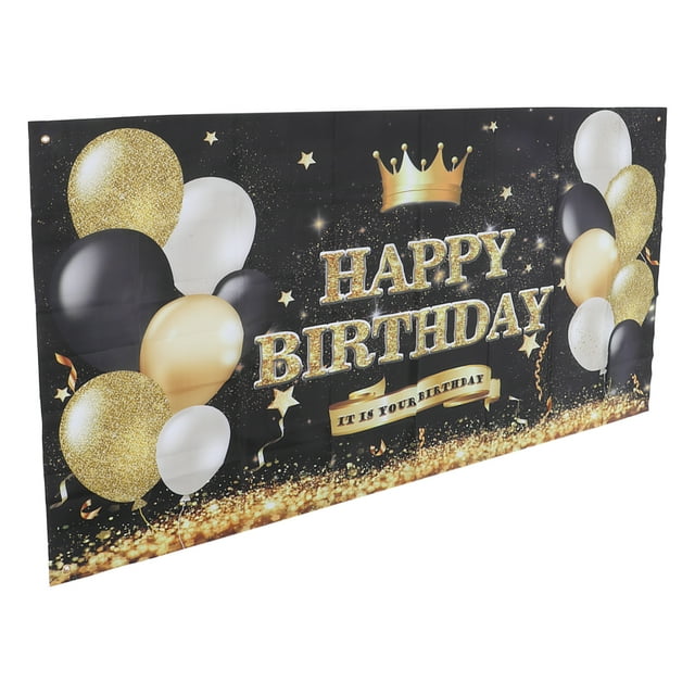 Lizealucky Happy Birthday Backdrop Banner Black And Gold Sign Poster