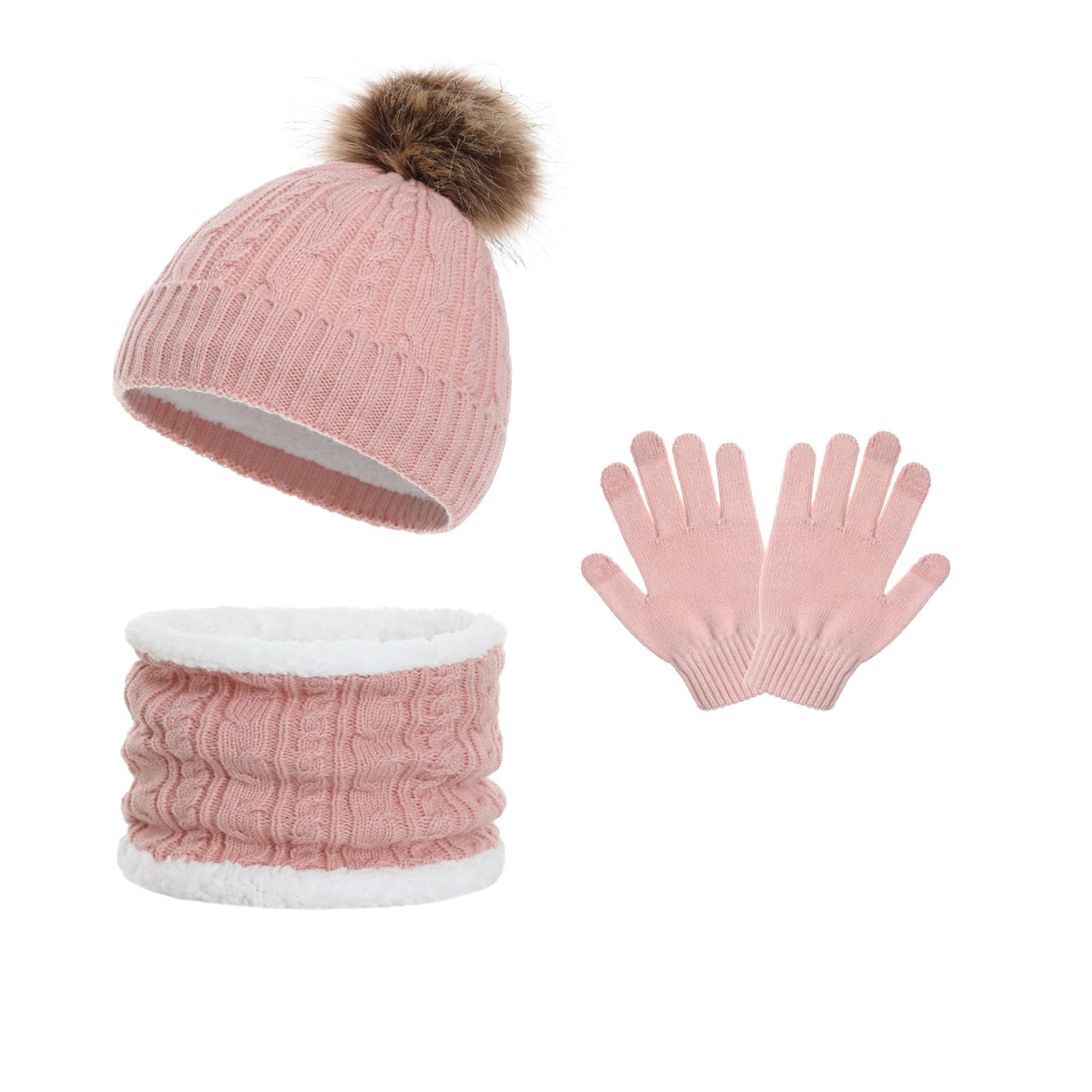 LIZENG New Winter Thickened Warm Hat Scarf Glove Knitted Three Piece ...