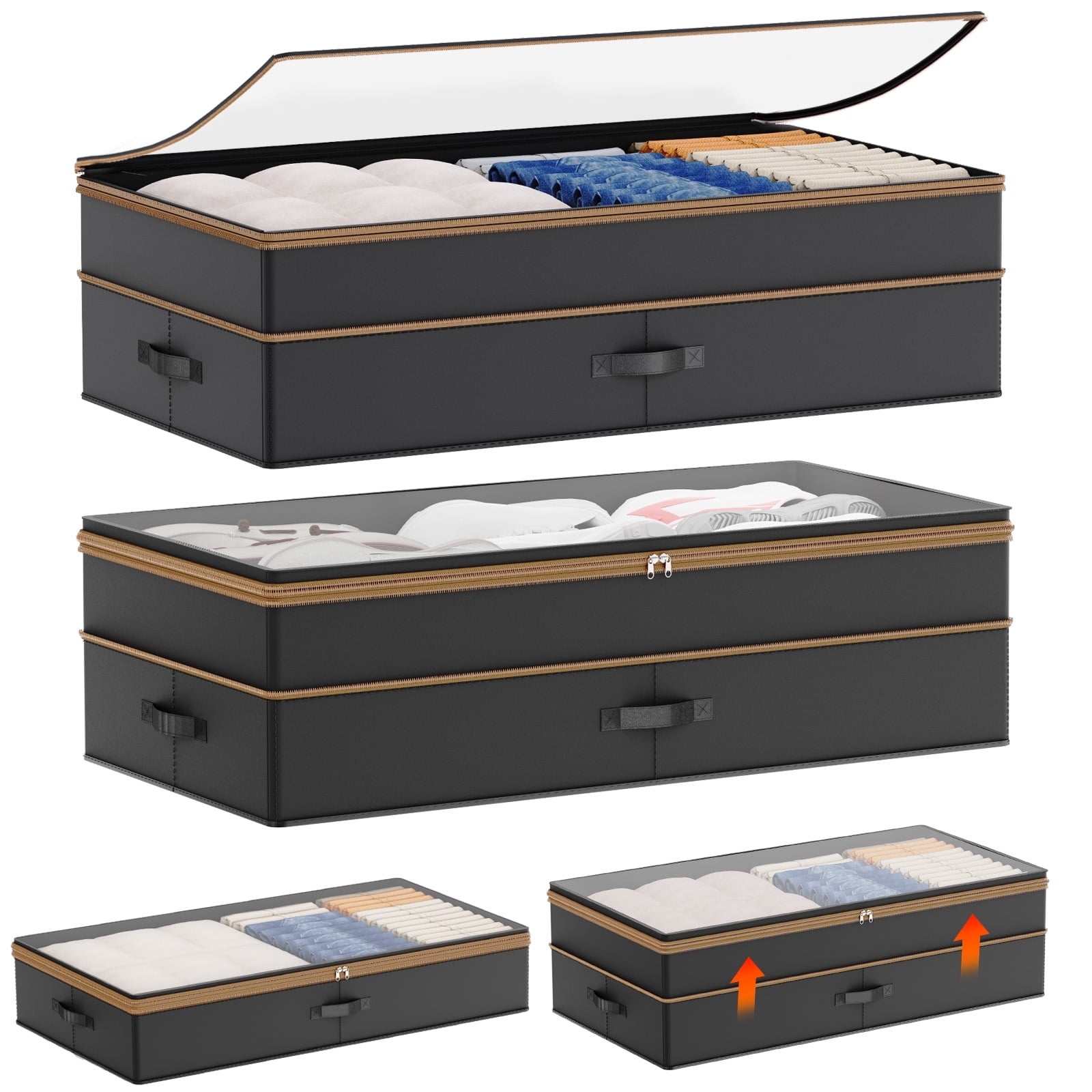 LIZEVINC 2-Pack Large Under Bed Storage Drawer Organizer - Foldable ...