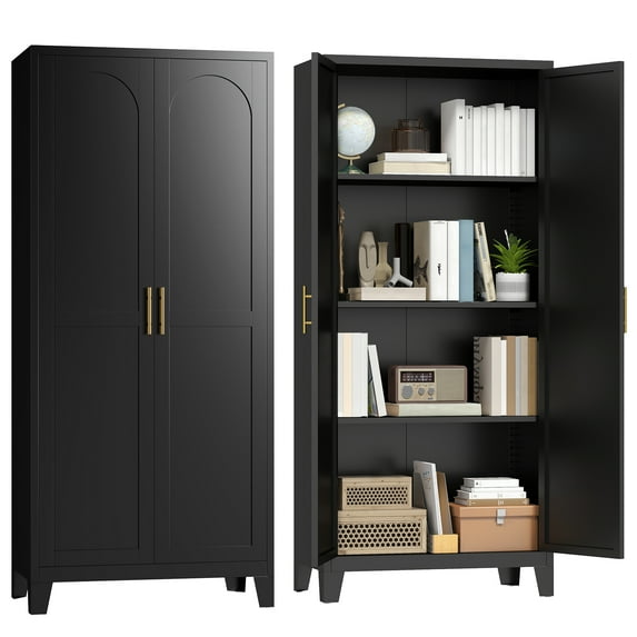 LIZEVINC 61'' 2 Pantry Cabinet, Metal Shapely Doors Cabinet with Doors ...
