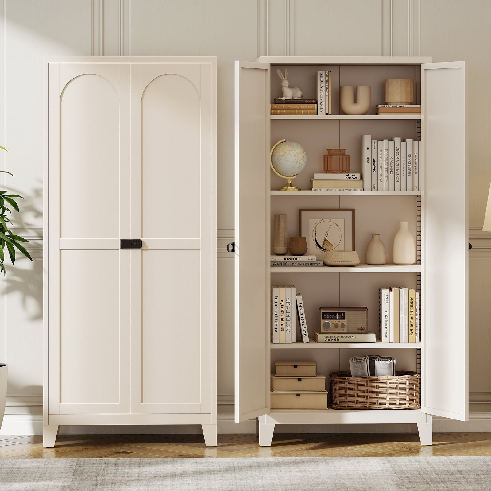LIZEVINC Pantry Cabinet, 71.2in, Metal Doors, Adjustable Shelves, Beige ...