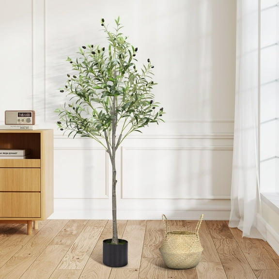 SKYSHALO 5FT Artificial Olive Tree, Pre-assembled Faux Olive Tree in ...