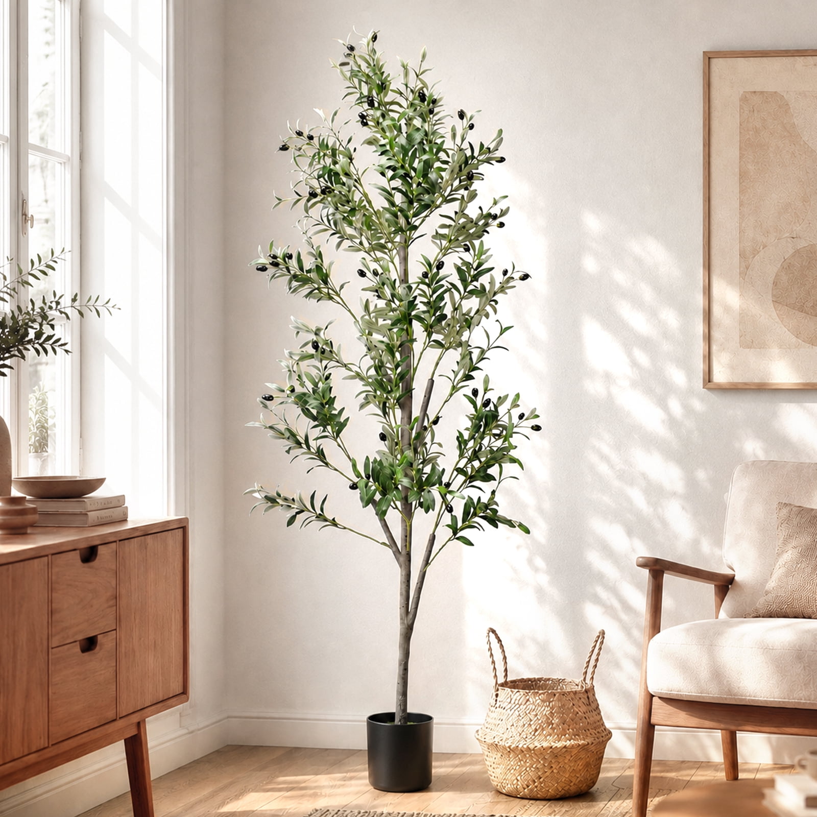 LIZEVINC Artificial Olive Tree 6ft, Faux Olive Plant with Wood Trunk ...