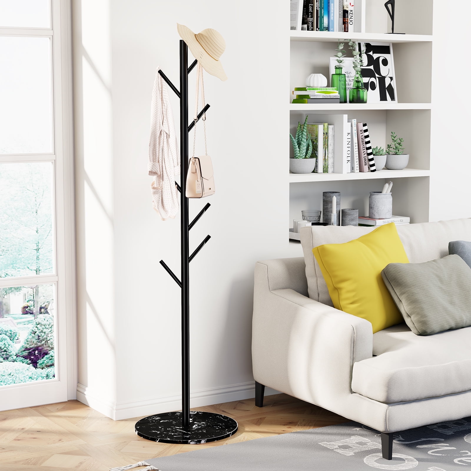 LIZEVINC Upgraded Adjustable Size Coat Rack with 7 Hooks, Freestanding ...