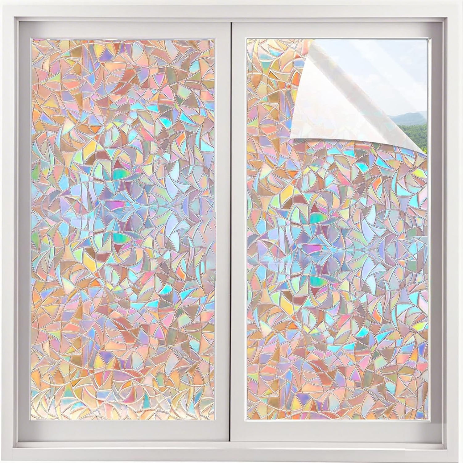 LIZEVINC Window Privacy Film 23.6"x86.6" Rainbow Window Clings, 3D ...