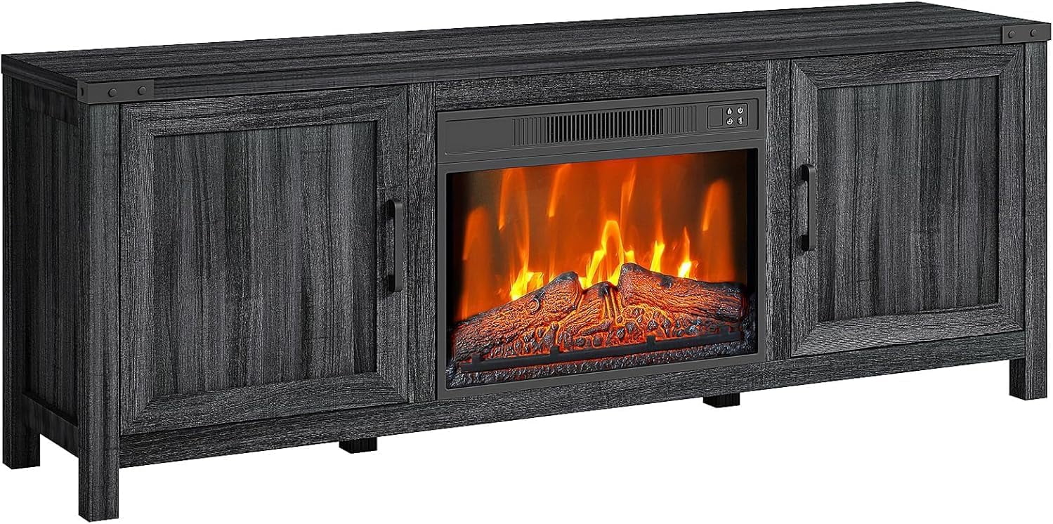 LIZHOUMIL 67" Farmhouse Fireplace TV Stand for 75" TVs, Black w/ 23 ...