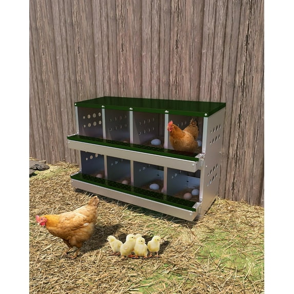 LIZHOUMIL Galvanized Steel Chicken Nesting Box 8-Hole w/ Roll Away Design, Training Eggs ...