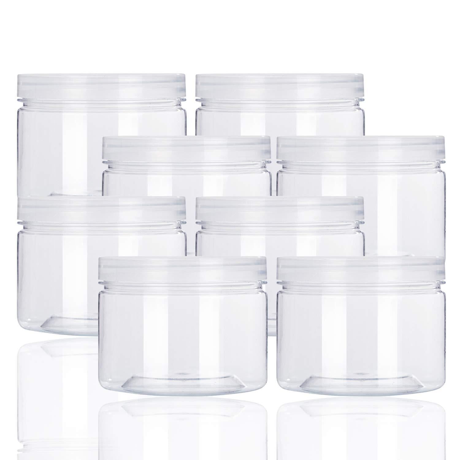 LIZONGZ 12oz Clear Plastic Storage Jars Containers,8 Pack Refillable ...