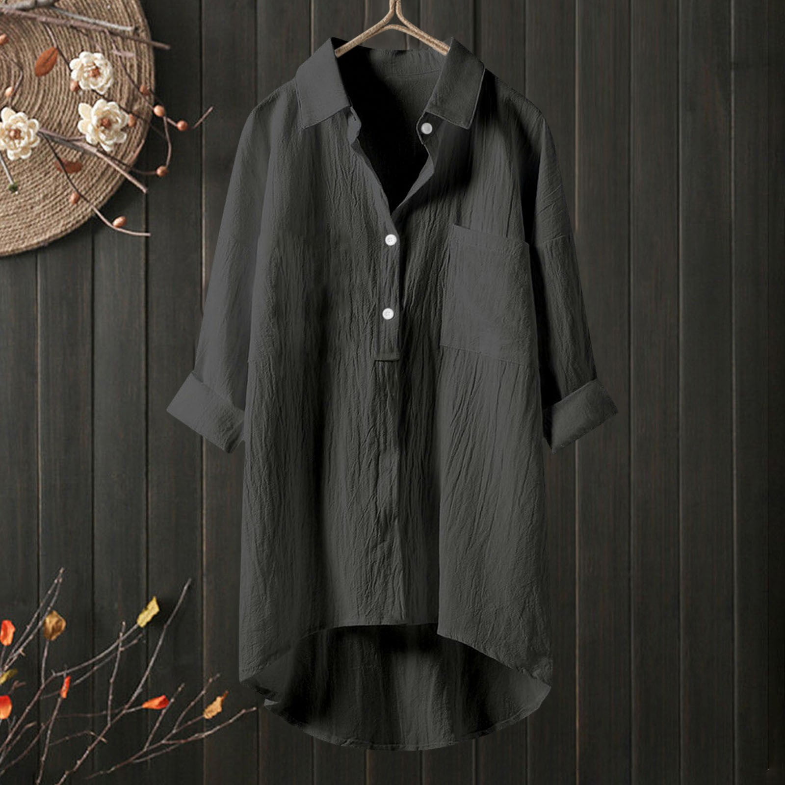 LIZUOJUN Womens Pocket Tunic Long Sleeve Soft Woven Shirt with Button ...