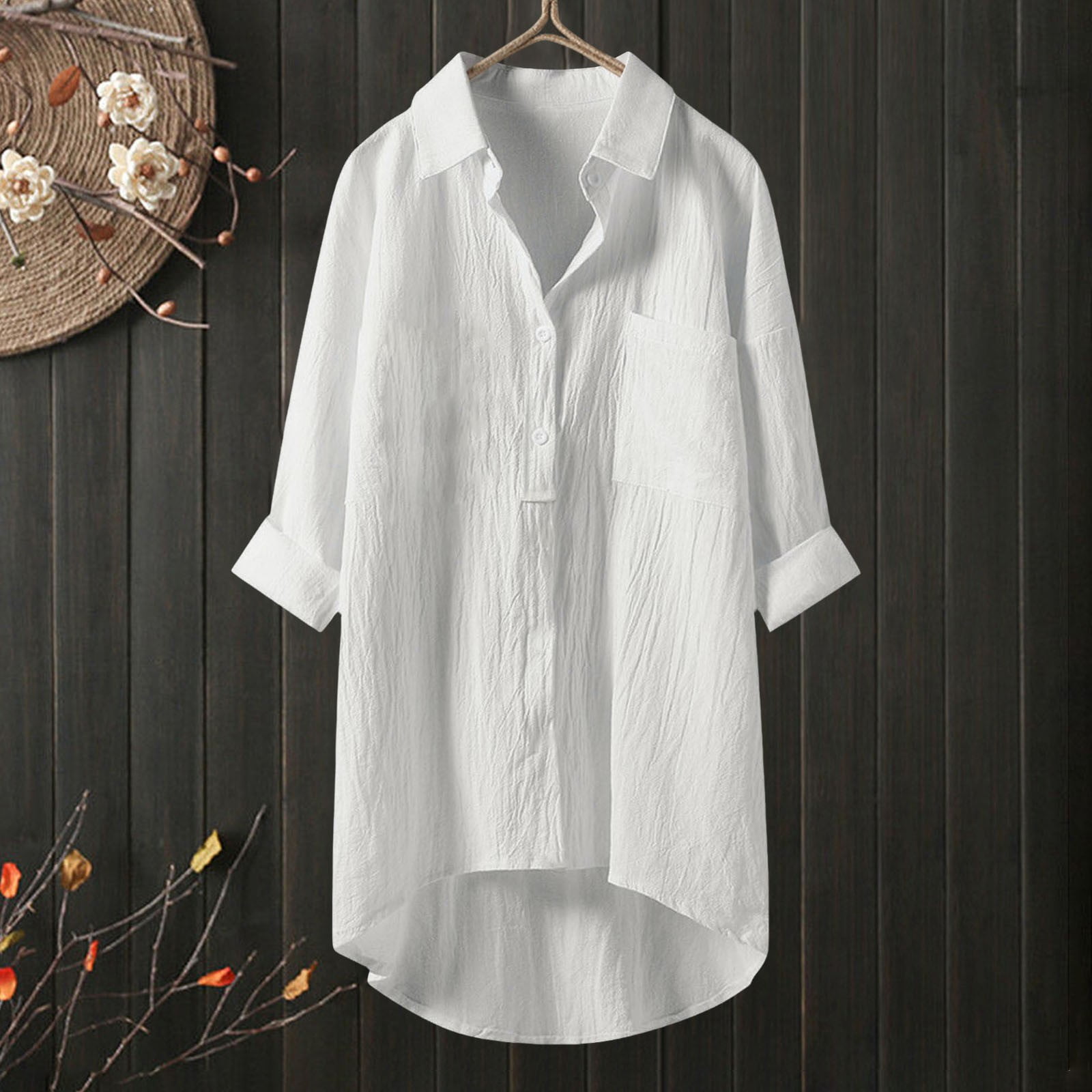 LIZUOJUN Womens V Neck Button Down Deep V Neck Patch Pocket Linen Blend ...