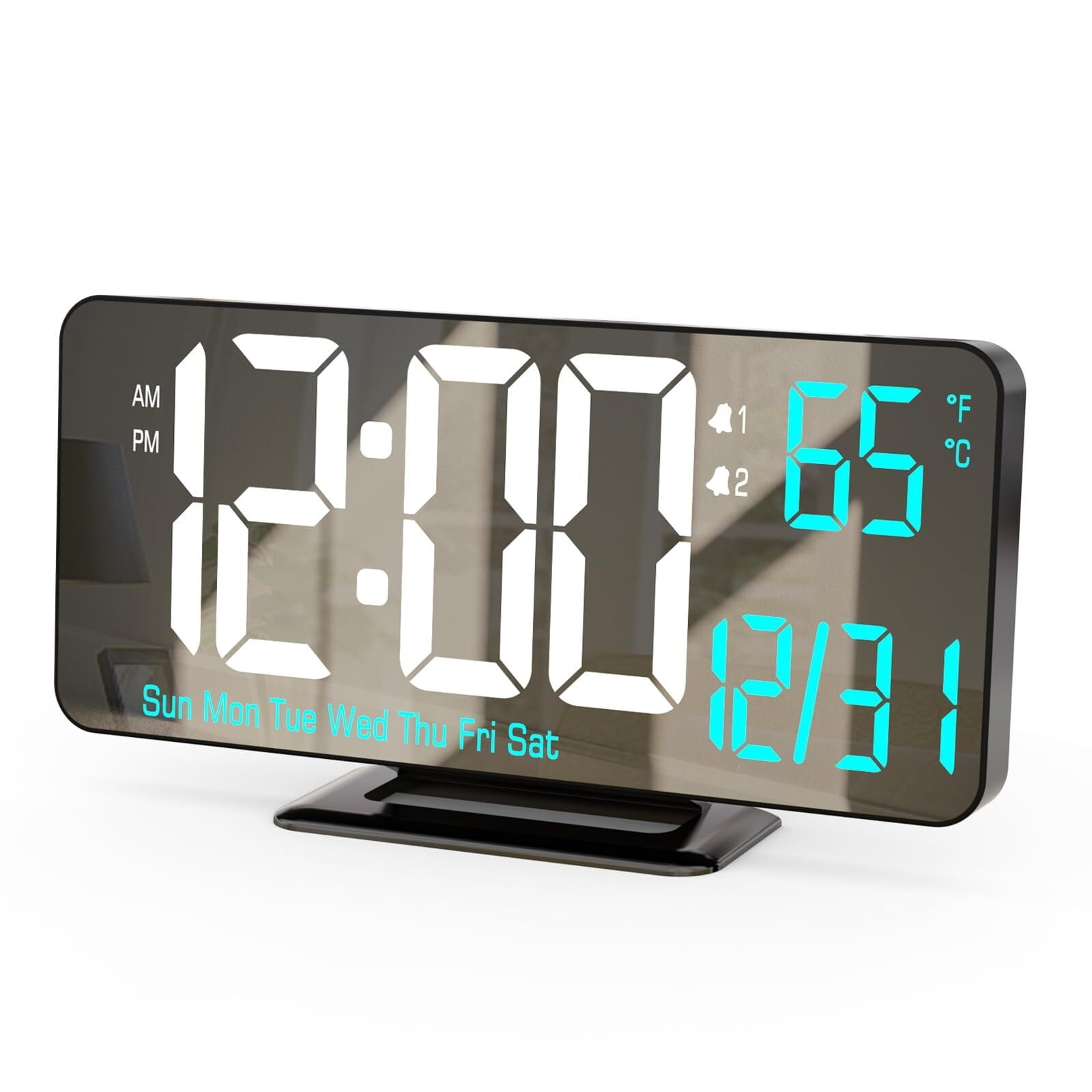 LIZZ Desk Clock 6.7in Black Digital Alarm Clock with Dual Alarm ...