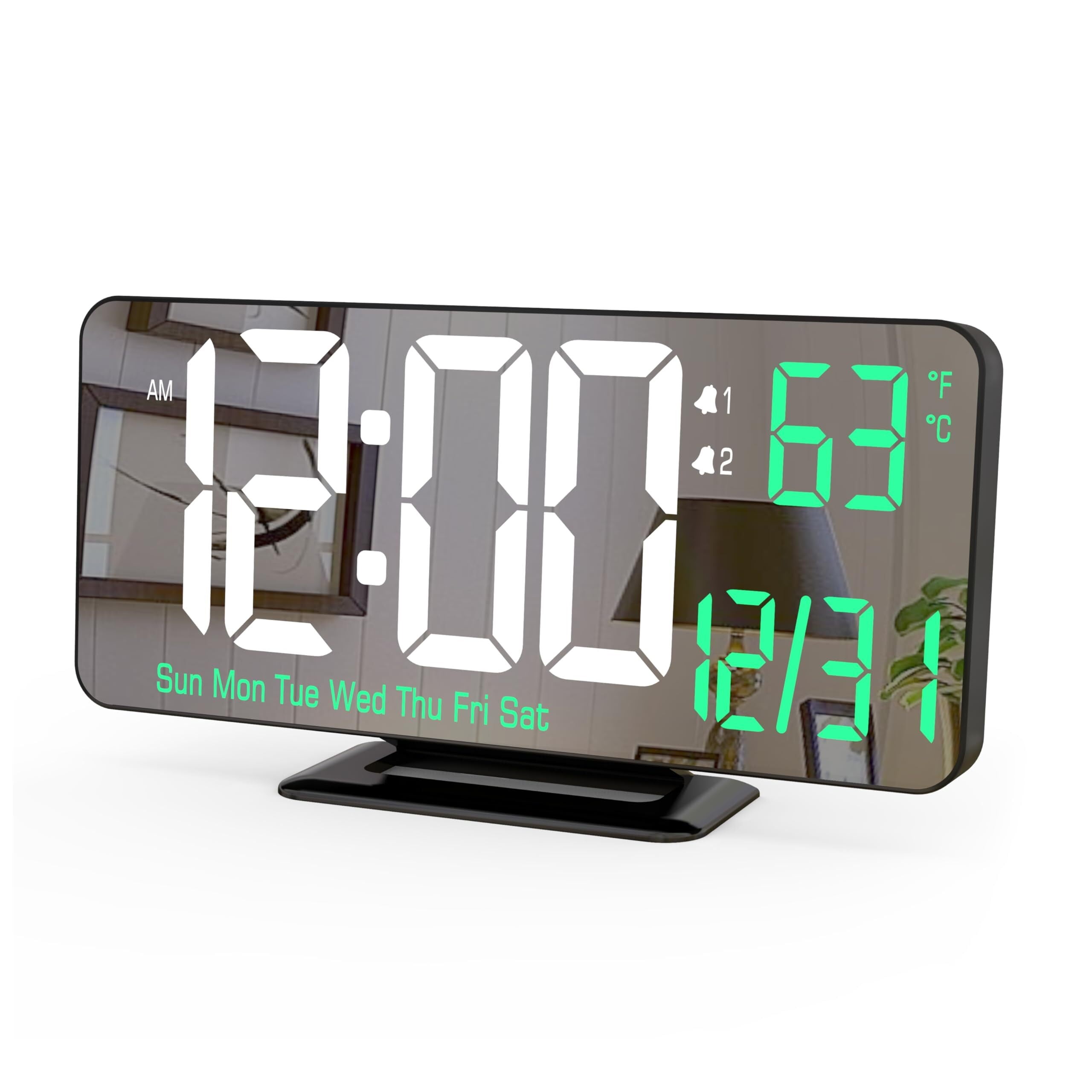 LIZZ Desk Clock 6.7in Black Digital Alarm Clock with Dual Alarm ...