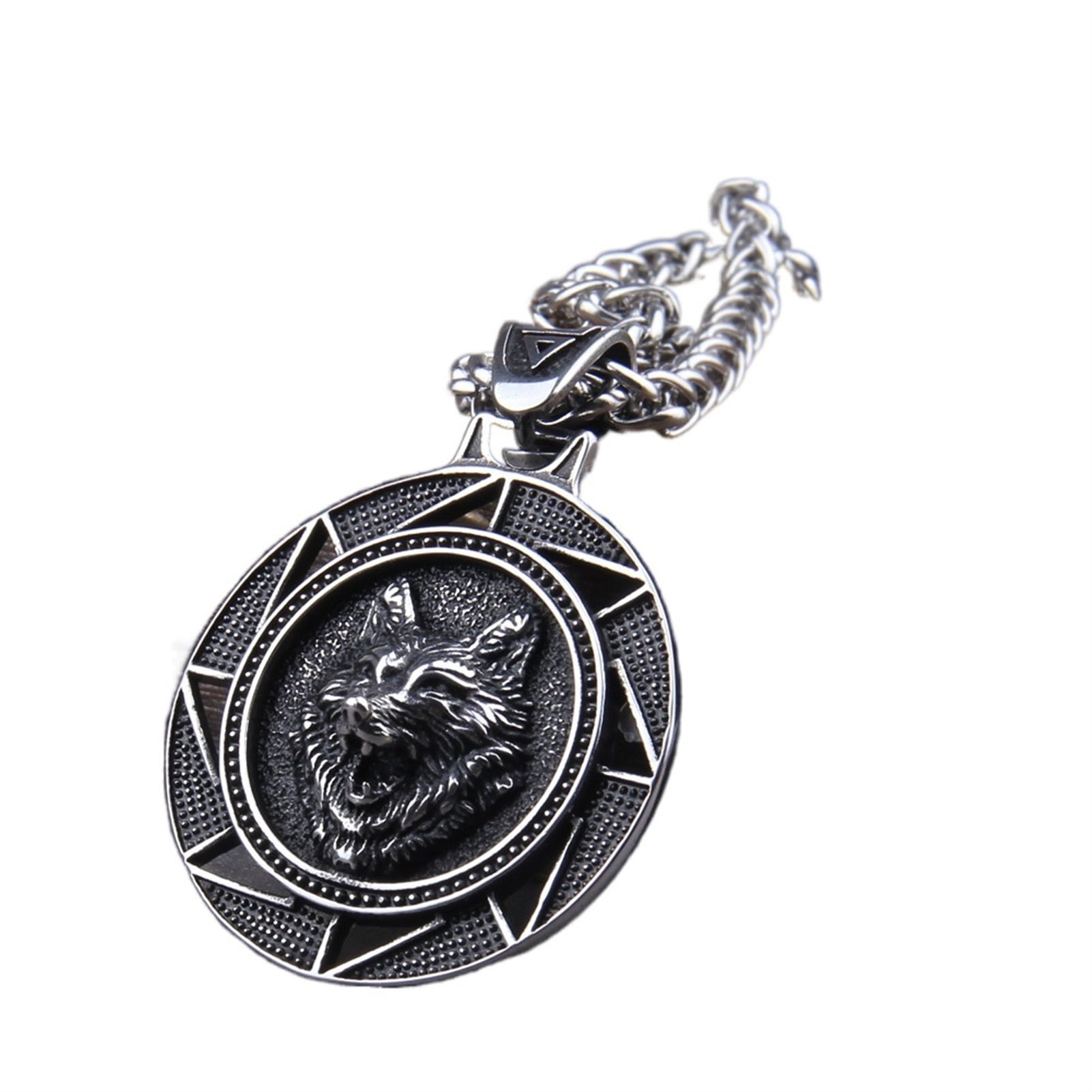 LIZZ Men Stainless Steel Wolf Head Norse Pendant Necklace Wooden Box ...