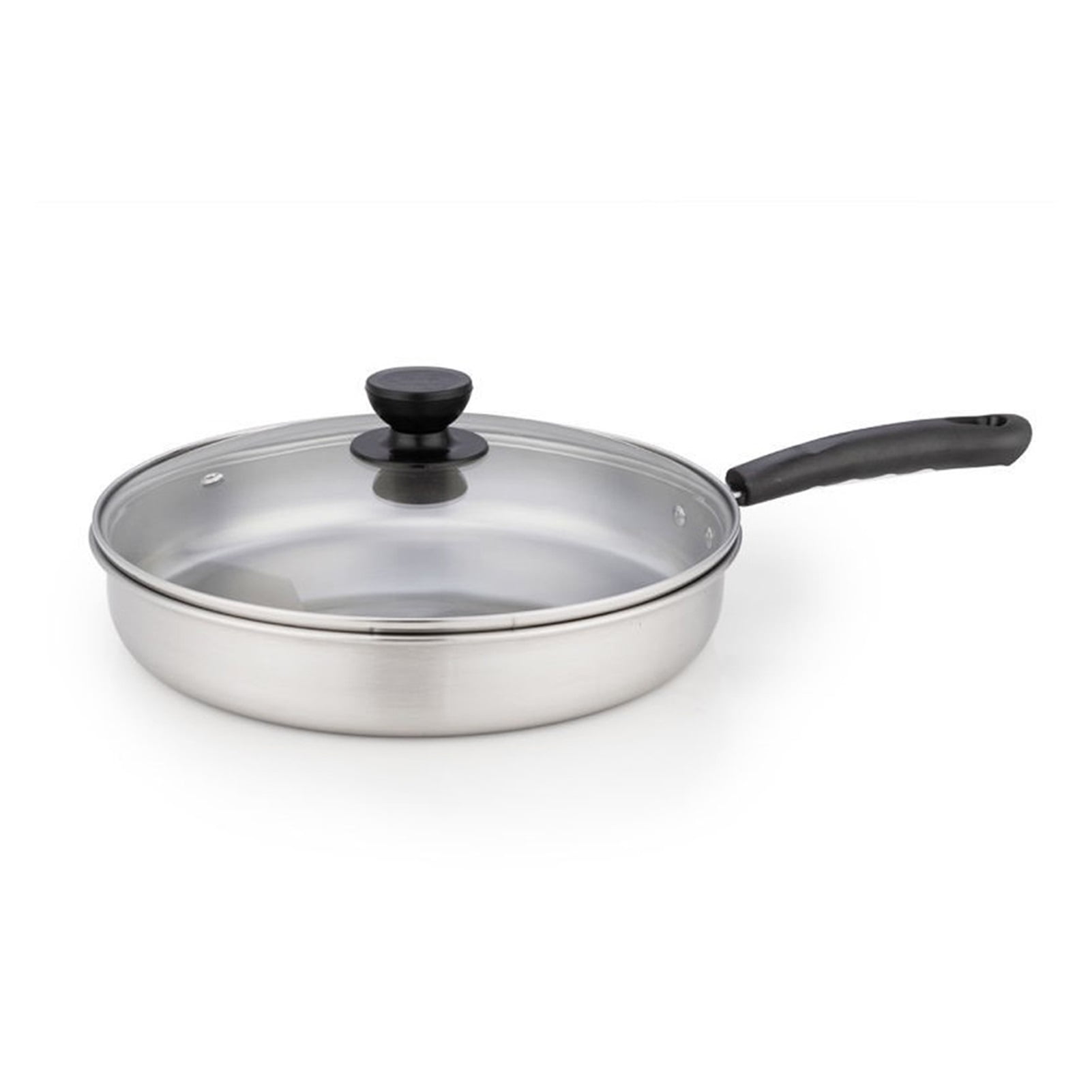 LIZZ Stainless Steel Frying Pans With Glass Lid Uncoated Skillet Wok ...