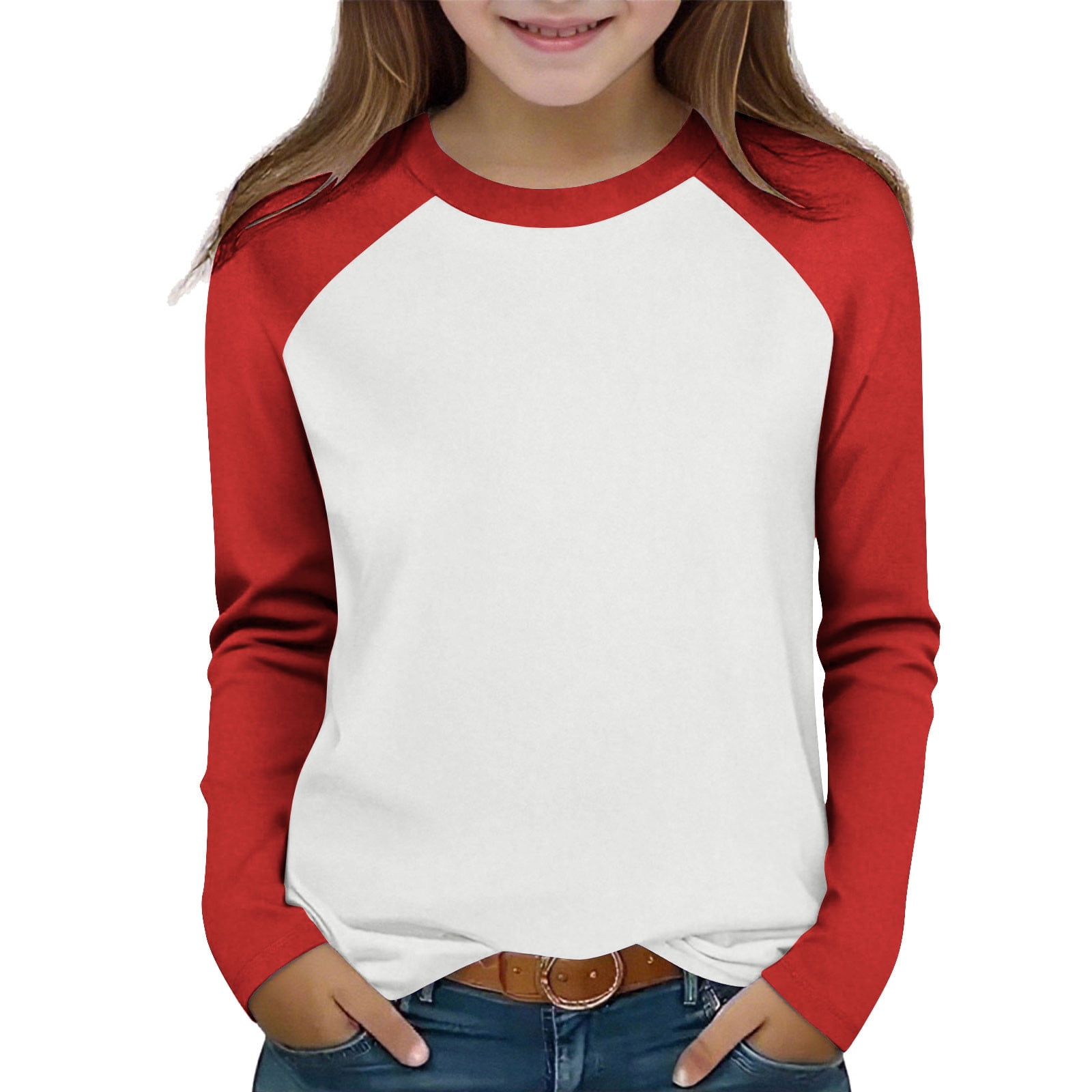 LIaqionyy Boys Girls Long Sleeve Shirts Crew Neck Color Block Tees ...