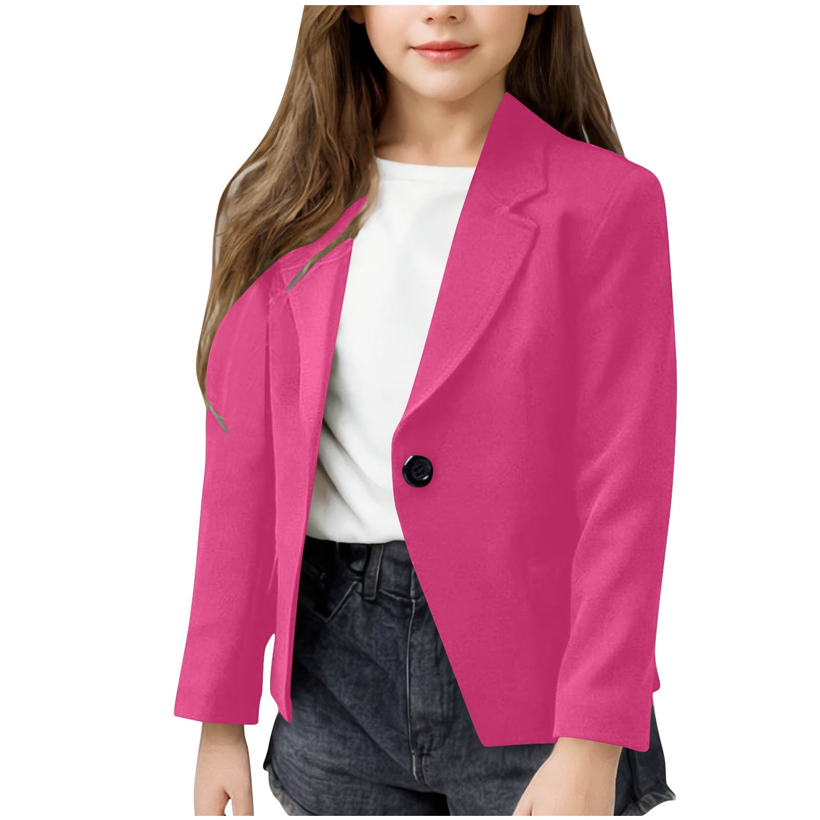 LIaqionyy Girls Blazers Suit Jacket Solid Color Coat Button Down Long ...