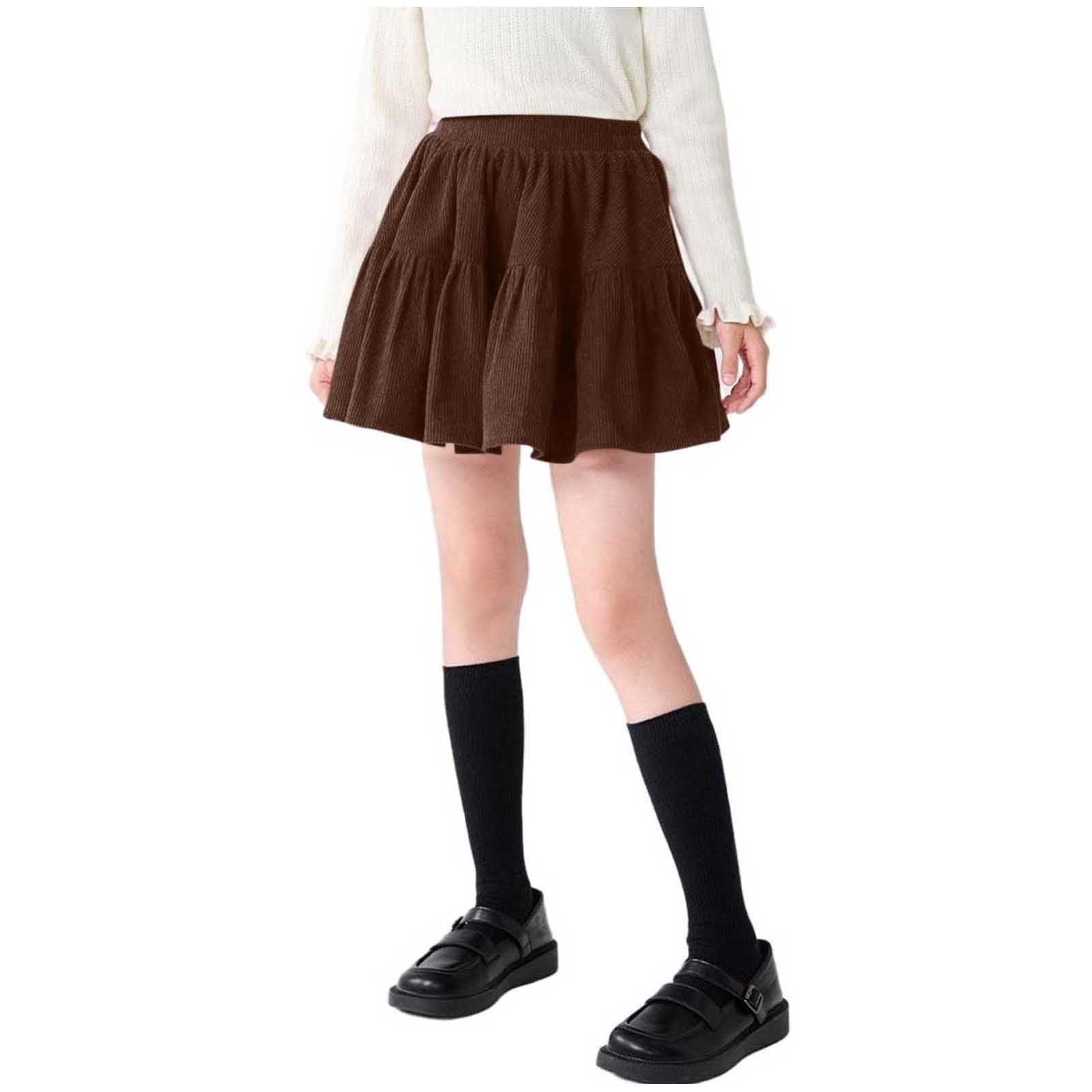 LIaqionyy Girls Corduroy Skirt Elastic Waist Pleated Ruffle Skirts Kids ...