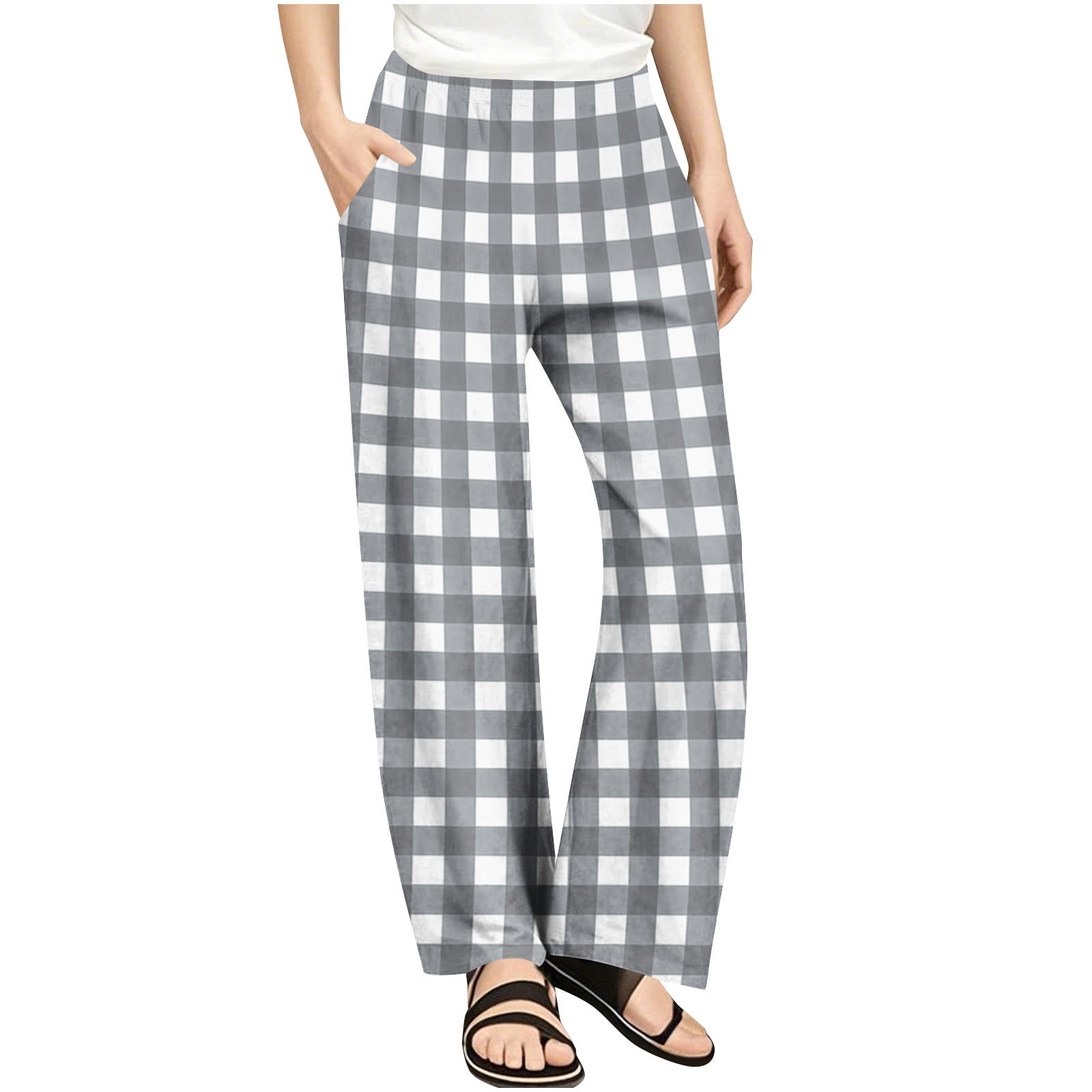LIaqionyy Girls Plaid Pants Wide Leg Pants Loose High Waist Elastic ...